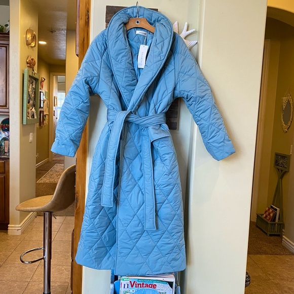 Jackets & Coats | Nwt Kaleirda Robins Egg Blue Quilted Longline Puffer ...